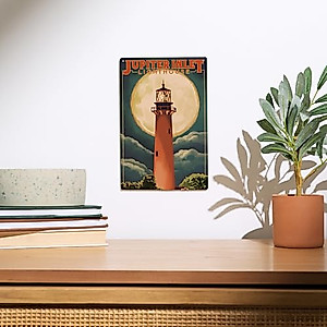 Lantern Press 6x9 Inch Wood Sign, Ready to Hang Wall Decor, Jupiter, Florida, Jupiter Lighthouse and Moon