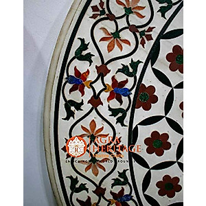 White 47" Marble Round Dining Table Top Stunning Inlay Handmade Marquetry Arts Outdoor Furniture