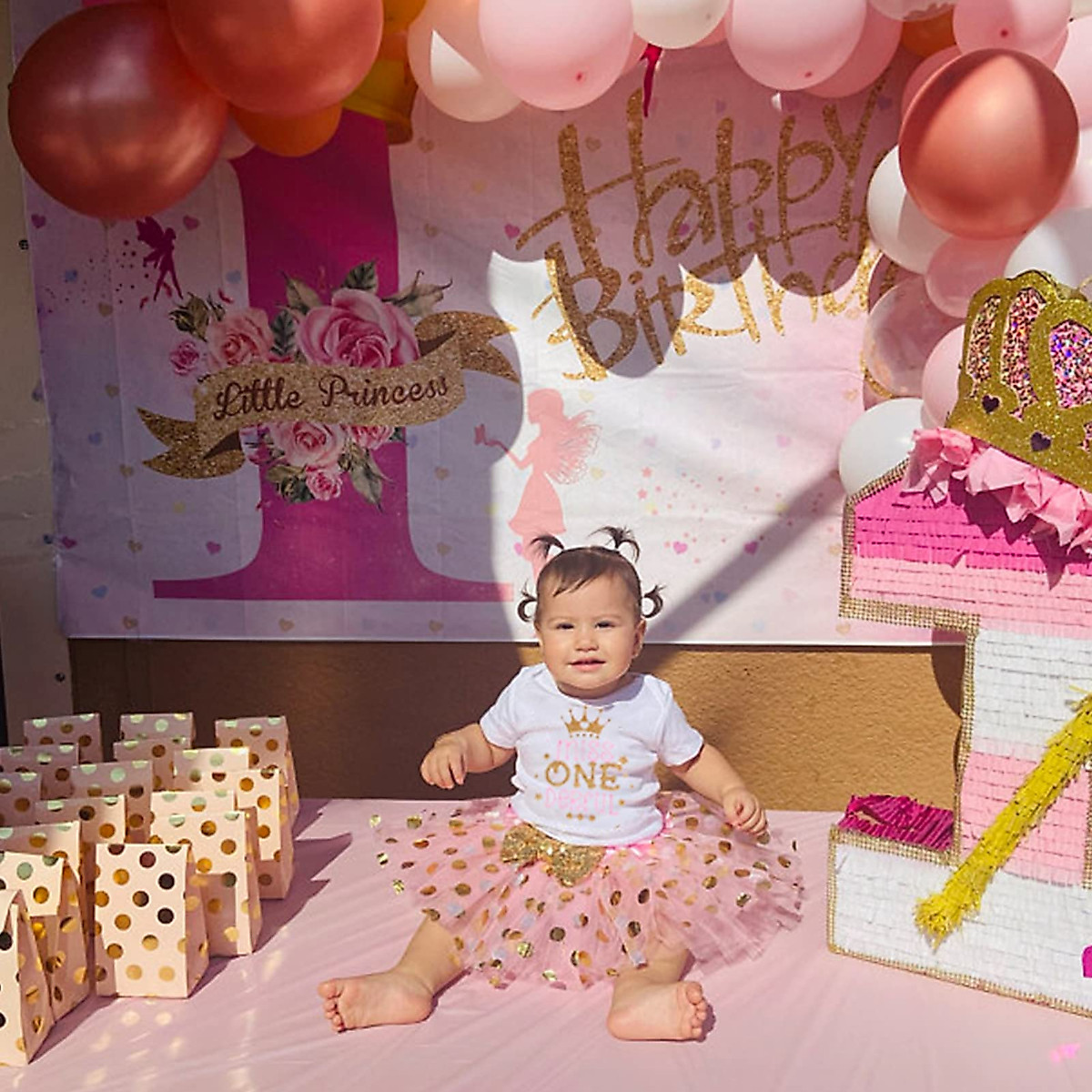 Viworld Baby Girl 1st Birthday Cake Smash Toddler Girl Miss Onederful Romper Tutu Skirt with Headband Clothes Set