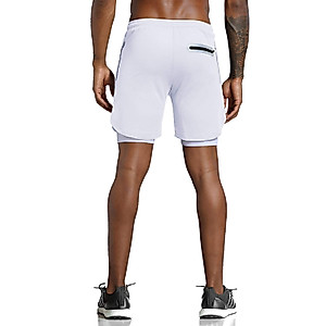 Leidowei Men Quick-Drying Breathable Mesh Running Shorts, Training Double-Layer Fitness Short Pants White S