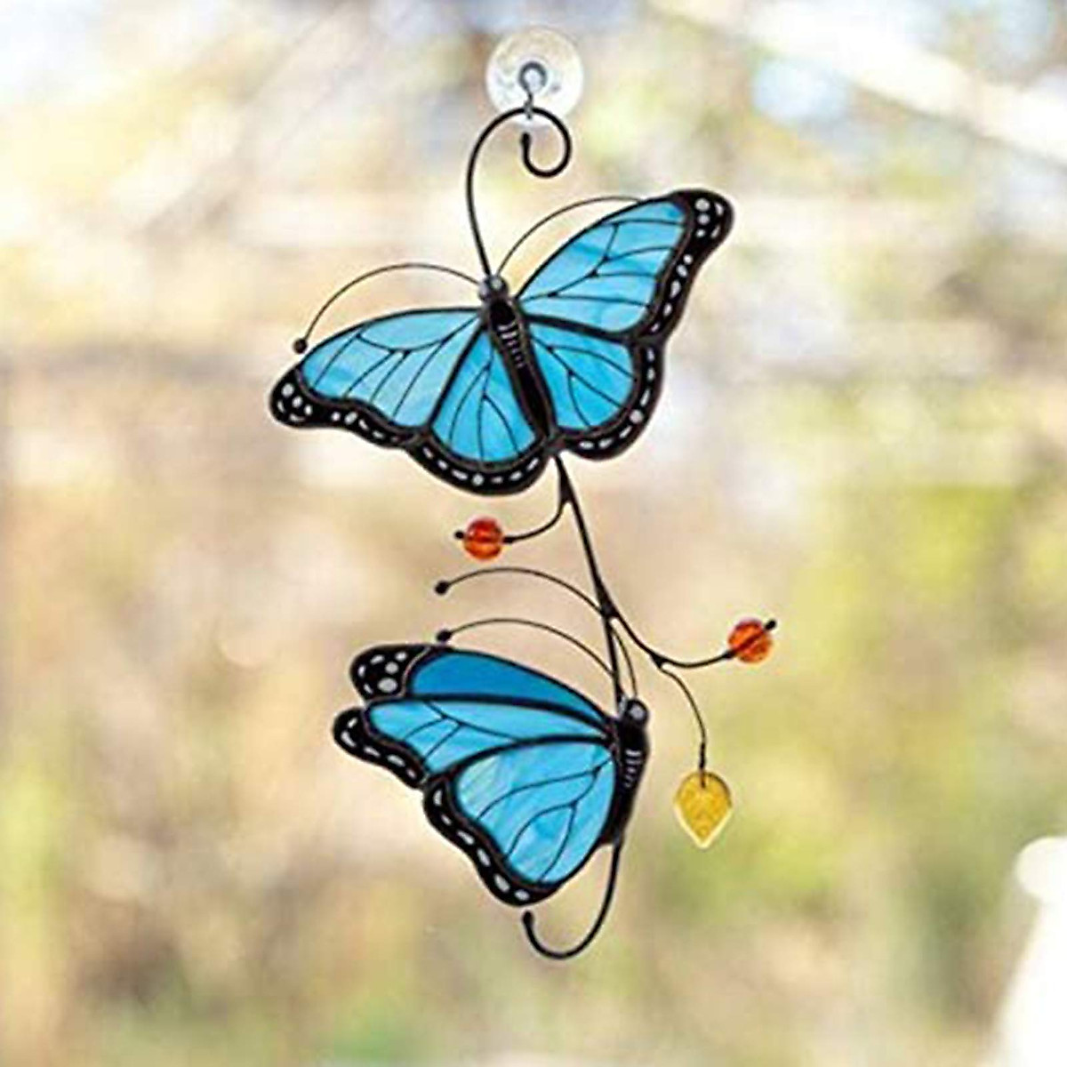 dxS8hhuo Stained Monarch Butterfly Glass Window Decor, Hanging Butterfly Decorations, Stained Glass Wall Art for Garden Yellow