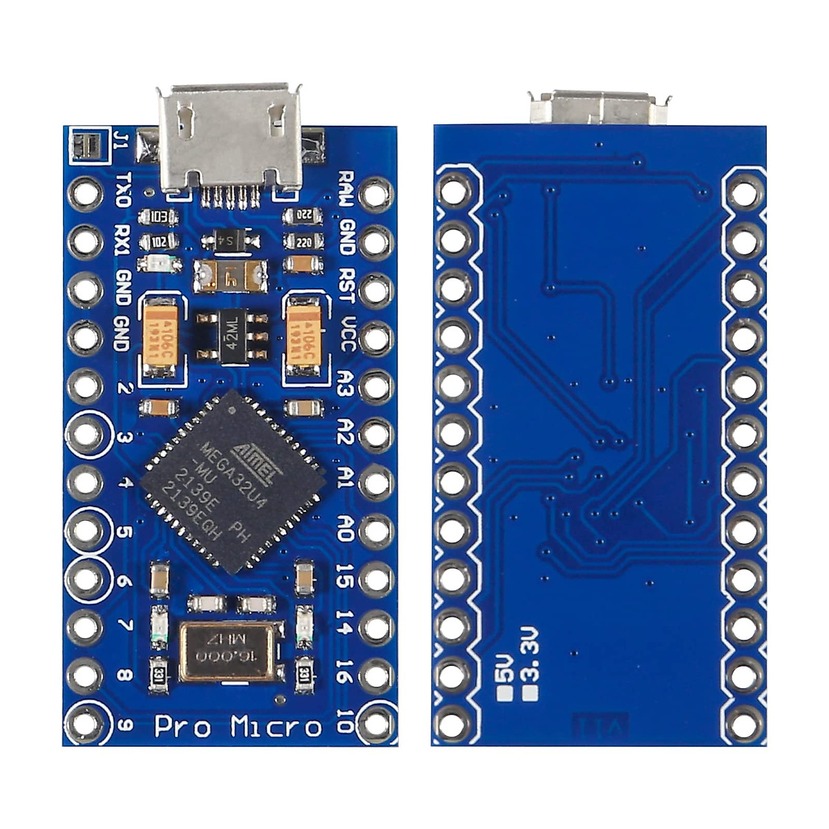 Diitao 2PACK Pro Micro 5V 16MHz Atmega32U4 Bootloadered IDE Micro USB Pro Micro Development Board Microcontroller Pro Micro Serial Connection with 2-Row Pins Header