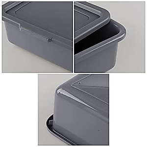 Jekiyo 13 L Plastic Bus Tray with Lid, 4 Pack Bus Tub Box, Grey