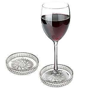 AVLA 8 Pack Crystal Drink Coasters, Glass Round Cup Mat, Clear Decorative Wine Bottle Coasters Barware Set for Table Protection of Home Kitchen, Dining Room, Patio, Coffee Shop, 3.75", Carved Design