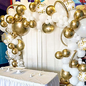 White Gold Balloon Garland Kit 100pcs 18Inch 12Inch 10Inch 5Inch with White Metallic Chrome Gold and White Gold Confetti Balloons for Bridal Shower Birthday Party Graduation Decorations