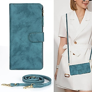 Jaorty Crossbody Phone Case for iPhone 15 with Strap,Shoulder Lanyard,for iPhone 15 Wallet Case for Women with Card Holder,Zipper Pocket Magnetic Flip Leather Protective Case,6.1" Blue