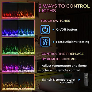 ENENE Mirrored TV Stand with Fireplace-10 Colors Changing Crystal Electric Fireplace tv Stand for 65 inch TV Electric Fireplace Entertainment Center for Living Room (Remote Control & 3D Flame)