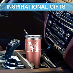 Generic Personalized Initial Mug Tumbler 20oz Initial Keychain, Monogrammed Travel Mug for Wedding Birthday Graduation Party, Birthday Christmas Gifts for Women Mom Sisters Teacher Coworker (D)