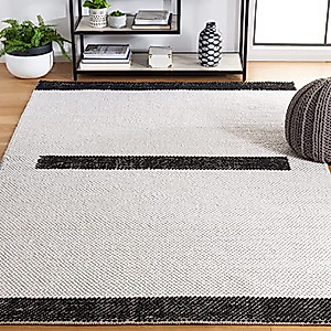 Safavieh Natura Collection Accent Rug - 4' x 6', Ivory & Black, Handmade Flat Weave Modern Stripe Wool, Ideal for High Traffic Areas in Entryway, Living Room, Bedroom (NAT324A)