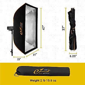 Glow EZ Lock 31x47 Quick Strip Rectangular Bowens Mount Softbox Lighting Kit with External, Internal Diffusers, Deflector Disk and Eggcrate Grid, Folding Softbox for Photography Studio Lighting