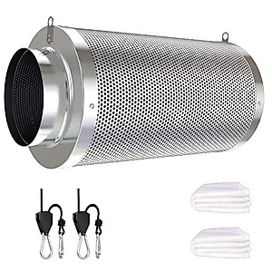 Vanleno 4inch Carbon Filter Odor Control with Australia Virgin Charcoal Two Prefilter 1 Pair Rope Hanger Included for Inline Duct Fan, Grow Tent, Hydroponics, Odor Scrubber