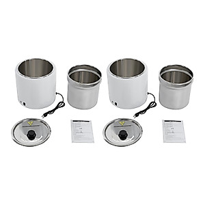 2 Pcs Food Warmers Countertop Soup Warmer Stainless Steel Food Holding Warming Equipment 10L/2.64 gal Commercial Soup Warmer Pot with Hinged Lid Detachable Liners (White, Silver)