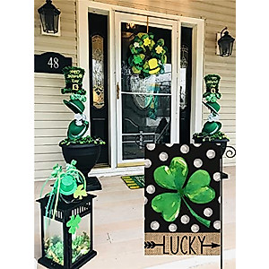 St Patrick's Day Lucky Shamrock Garden Flag for Outdoor,Shamrock with White Dots Small Yard Flag,Spring Saint Patrick Decors for Outside Holiday 12x18 Double Sided
