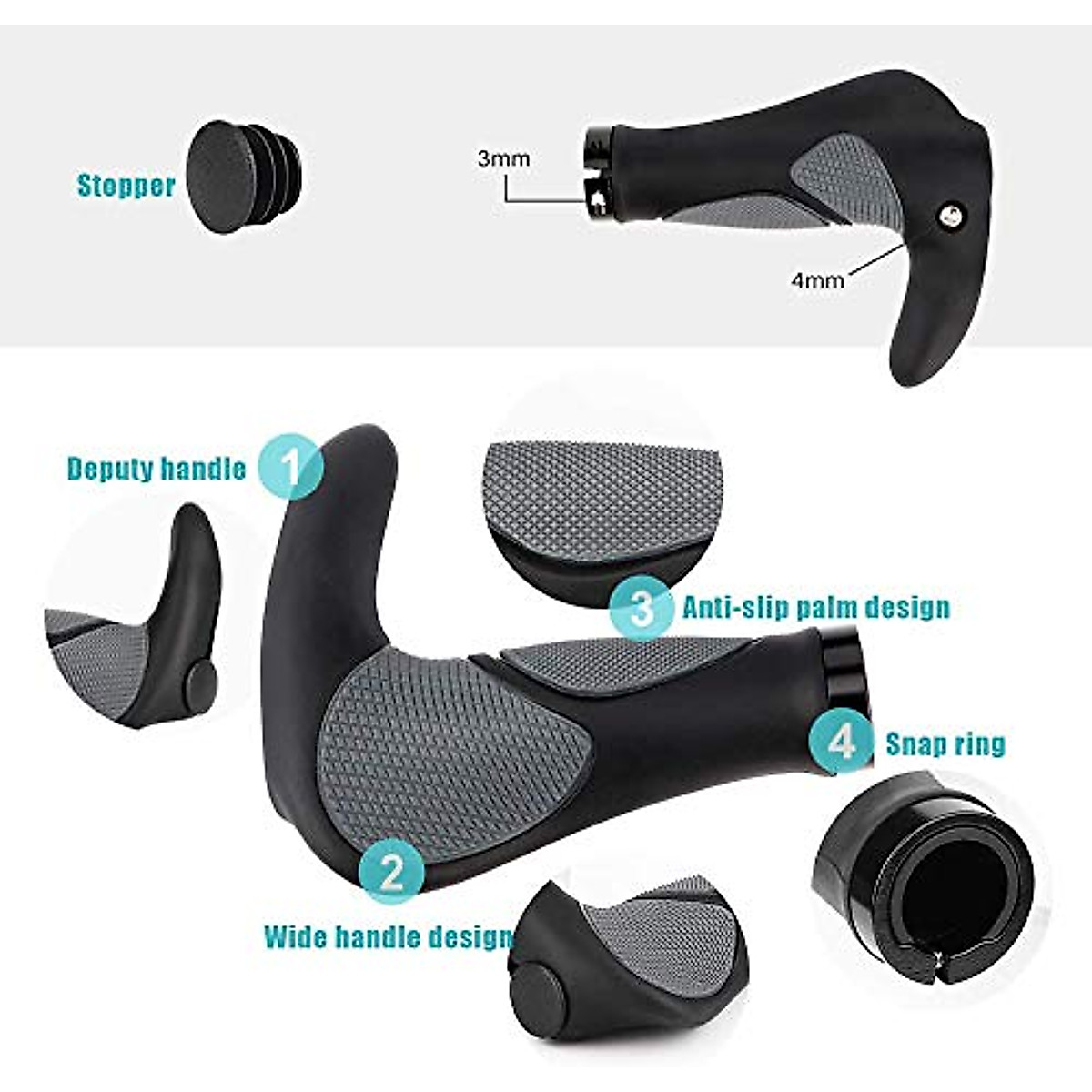 ITODA Rubber Bicycle Handlebar Grips, Non-Slip Bike Handle Mountain Bike Holding Grips Shock Resistance Absorbent Comfortable Bike Accessories for 22mm Handlebar