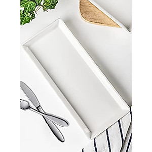 Sweese 719.101 Rectangular Serving Platters, 14 Inch Porcelain Serving Trays for Parties - Set of 4, White