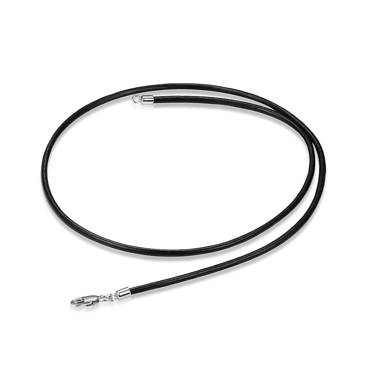 GOXO Black Waterproof Braided Leather Necklace Wax Rope Chain for Women Men,Durable Sterling Silver Buckle, 2mm Width 16 to 24 Inch Cord Made in USA (18)