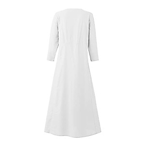 Maxi Dress, High Low Dress for Women Wedding Dresses with Long Sleeves Women's Fashion Casual Solid Colour Sleeveless Cotton Linen Pocket Dress Casual Color Three-Quarter Sleeve (XXL, Z-White)