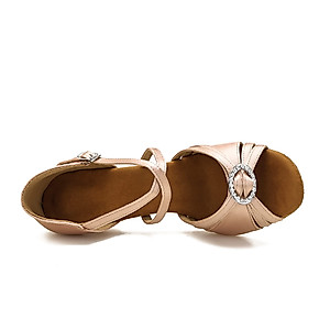 Yokala Ballroom Dance Shoes Women Latin Salsa Practice Open-Toe Sandals 2.5 Inch Heels S01(9,Nude-2.5 Inch Heel)