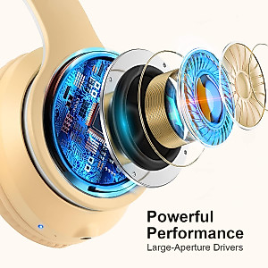 esonstyle Bluetooth Headphones Over Ear Foldable Wireless and Wired Stereo Headset with Mic Soft Earmuffs Light Weight for Phone TV PC Online Class Home Office (Apricot)