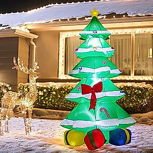 6 Foot Christmas Inflatable Christmas Tree with Gift Box Decoration with LED Lights,Cute Blow up Christmas Tree Indoor Outdoor Decoration - WM - 22