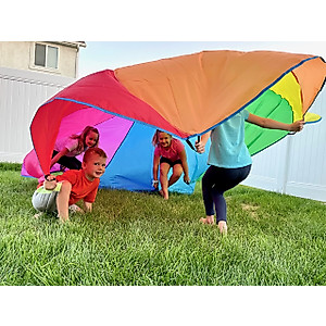 Little Dynamo Parachute Toys for Kids with 8 Handles 12ft - Gym Class Rainbow Color Parachute for Cooperative Group Play - Waterproof and Reinforced Stitching
