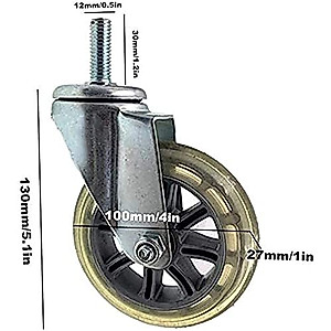 4in Heavy Duty Casters Wheel, Office Chair Caster Replacement Computer Chair Wheels Soft Rubber Heavy Duty,Protect for Hardwood Carpet Tile,5 Set,Universal Standard Stem 12x30mm