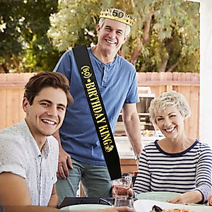 TITIKADI 50TH Birthday King Crown and Birthday King Sash,50TH Birthday Gifts for Men. Birthday Party Decoration for Men(Gold)