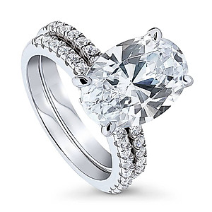 BERRICLE Sterling Silver Hidden Halo Wedding Engagement Rings Cubic Zirconia CZ Solitaire Ring Set for Women, Rhodium Plated Size 6