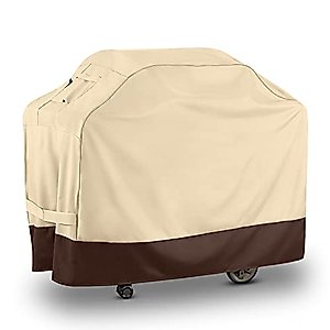 Arcedo BBQ Grill Cover, Heavy Duty 55 Inch Waterproof Gas Grill Cover for Weber Charbroil Nexgrill Brinkmann Grills and More, UV Resistant Outdoor 3-4 Burner Barbecue Cover with Air Vents, Beige&Brown