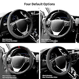 Alfanxi Hand Stitch Sewing Italy Alcantara Car Steering Wheel Cover Wrap for Toyota RAV4/COROLLA/AURIS/ISIS (Red Thread)