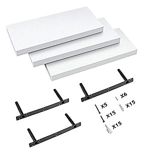 AMADA HOMEFURNISHING Floating Shelves, Invisible Wall Mounted 3 Sets, Modern Faux Wood White Wall Shelves with Matte Finish, Perfect for Bedroom, Bathroom, Living Room and Kitchen Storage