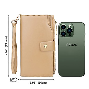 Uromee Wallet Women Vegan Leather Large Ladies Wristlet Purse Card Holder Organizer Clutch Zipper Pocket