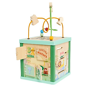 Disney Wooden Toys Lion King Large Activity Cube, Shape Sorting and Maze Puzzle, Learning and Education, Kids Toys for Ages 12 Month by Just Play