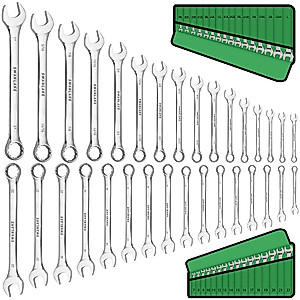 SWANLAKE 32-Piece Combination Wrench Set, SAE and Metric, 1/4"-1" & 7mm-22mm, 12 Point, Chrome Vanadium Steel