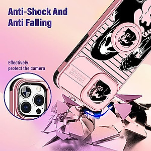 oqpa for iPhone 13 Pro Max Phone Case Cute Cartoon Phone Case for Women Girly Girl Cool Kawaii Funny 13 ProMax Case with Camera Cover+Ring Holder for Apple iPhone 13 Pro Max 6.7'', Telephone Skull