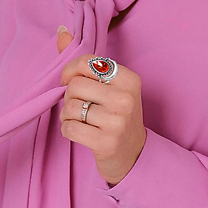 DALEGEM Crescent Moon Topaz Ring for Women,S925 Sterling Silver Pyramid Waterdrop Shaped Crystal Birthstone Gemstone Boho Ring Jewelry (Ring_Red, 6)