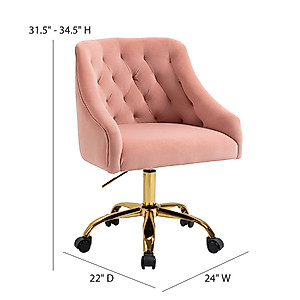 MOJAY Velvet Office Task Desk Chair for Girls, Modern Vanity Chair for Home Office, Make Up, Bed Room, 360°Swivel Height Adjustable Reception Chair, Pink