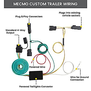 MECMO 4 Way Flat Trailer Wiring Harness for 2015-2022 Ford Transit T150 T250 T350, w/Powered Taillight Converter, Plug-in Simple Custom-Fit T-Connector 4 Pin Trailer Hitch Wiring