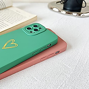 Yeddabox Compatible with iPhone 12 Pro Max Case for Women, Bronzing Luxury Heart Phone Case Cute Soft TPU Shockproof Full Camera Lens Protective Cover for iPhone 12 Pro Max 6.7 Inch - Burgundy