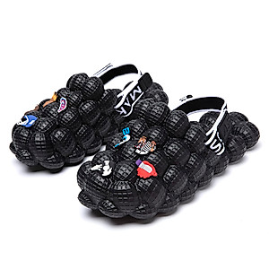 Bubble Slides for Kids,Girls Boys Golf Ball Slides,Funny Diy Lychee Massage Toddler Sandals Adjustable Elastic Band Kids Slippers for Indoor Outdoor Non-Slip Thick Sole Pool Beach Slides(Black 39/40)
