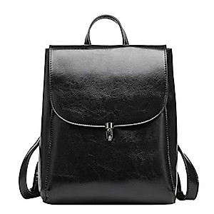 HESHE Women’s Leather Backpack Casual Style Flap Backpacks Daypack for Ladies (Black)