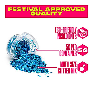 Biodegradable Glitter Makeup | Face Glitter, Hair Glitter, and Body Glitter | Plant Based Glitter Makeup for EDM Rave Music Festivals and Cosplay | Chunky Glitter Multicolor 4 Pack