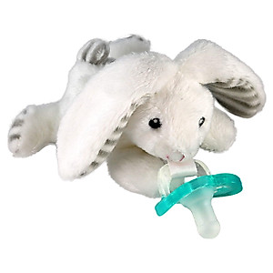 RaZbaby JollyPop Pacifier, Holder w/Detachable Baby Pacifier, Stuffed Animal RaZbuddy, All Ages 0M+, 100% Medical Grade USA Made Silicone Pacifier, Machine Washable, Easy to Hold – Bunny