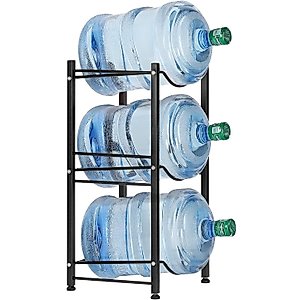 LIANTRAL 5 Gallon Water Jug Holder, 3 Tiers Black Heavy Duty Water Rack Freestanding, Water Bottle Organizer for Home Office