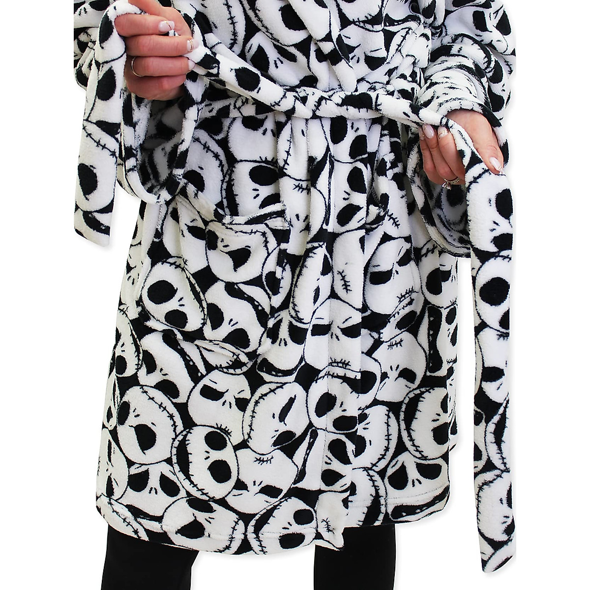 The Nightmare Before Christmas Jack Skellington Adult Plush Hooded Fleece Robe (Small/Medium, White)