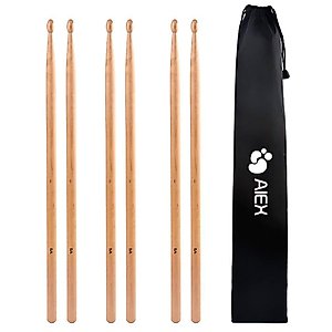 5A Drumsticks, AIEX 3 Pair Drum Sticks Classic Maple Wood Drumsticks Wood Tip Drumstick for Students and Adults (with Waterproof Bag)