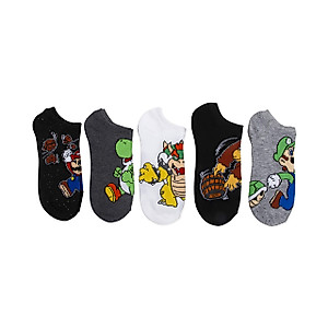 Mario boys Mario 5 Pack No Show Casual Sock, Black White Grey Mario, 11-Sep US