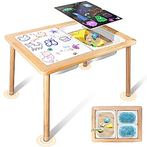 TERRAMUS Kid's Table, Toddler Sensory Table, Play Sand & Water Table with 3 Toy Storage Bins, Wooden Children's Desk for Art, Study, Drawing,Dinning, Activity Table Indoor Outdoor,Gifts for Boys Girls