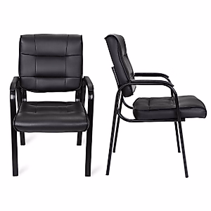 ZenStyle Set of 2 Office Leather Guest Chairs with Padded Arm Rest, Reception Chairs Executive Side Chair with Bonded Leather and Black Metal Frame for Waiting Room, Conference, Reception Meeting