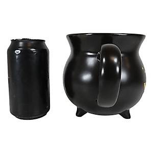 Ebros Wicca Sacred Witch's Potion Reduction Fired Porcelain Black Cauldron Shaped Bowl Or Large Mug 32oz With Handle Hot Cocoa Coffee Tea Cereal Soup Mugs Bowls Occult Witchcraft